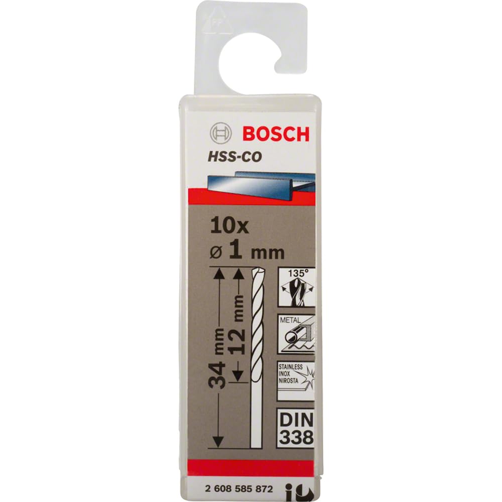 Bosch 2608585872 Din338 HSS-Co Metal Drill Bit, 1mm x 12mm x 34mm, Bronze, Pack of 10