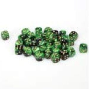 Chessex Dice d6 Sets: Gemini Black & Green with Gold - 12mm Six Sided Die (36) Block of Dice