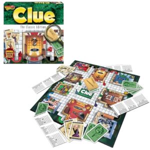 winning moves games clue classic with 1949 card artwork & suspects usa, original whodunnit murder mystery game with metal weapons for 3to 6 players, ages 8 and up