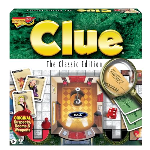 Winning Moves Games Clue Classic with 1949 Card Artwork & Suspects USA, Original Whodunnit Murder Mystery Game with Metal Weapons for 3to 6 Players, Ages 8 and up