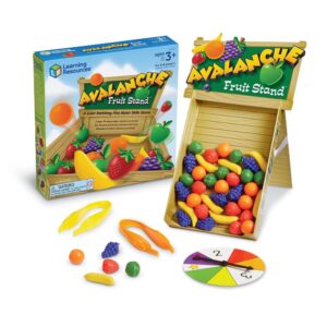 learning resources avalanche fruit stand - 42 pieces, ages 3+ toddler learning toys, fine motor/grip game, develops color matching skills, preschool toys