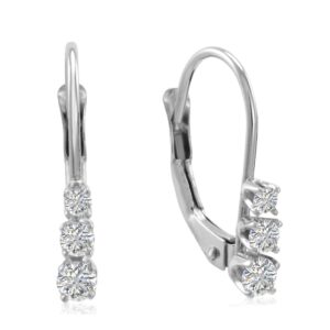 ags certified 10k white gold three stone diamond leverback earrings 1/4cttw