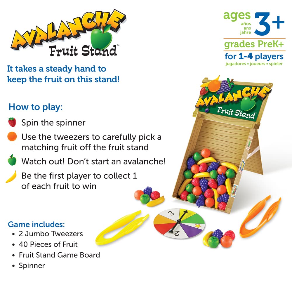 Learning Resources Avalanche Fruit Stand - 42 Pieces, Ages 3+ Toddler Learning Toys, Fine Motor/Grip Game, Develops Color Matching Skills, Preschool Toys