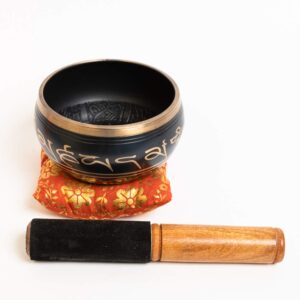 exquisite 5 inch tibetan singing bowl made in nepal with wooden striker, sati...