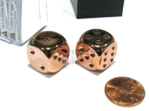 copper plated 16mm 6 sided dice 2 ea in box