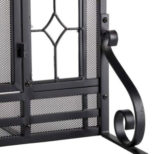 Plow & Hearth Metal Fireplace Screen Glass Floral Black | 44" W x 33" H | 2 - Door | Spark Guard Indoor Grate | Iron Fire Place Cover | Wood Burning Stove Decorative Accessories