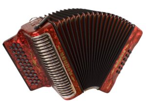 hohner corona xtreme ii 34-button accordion, gcf, pearl red