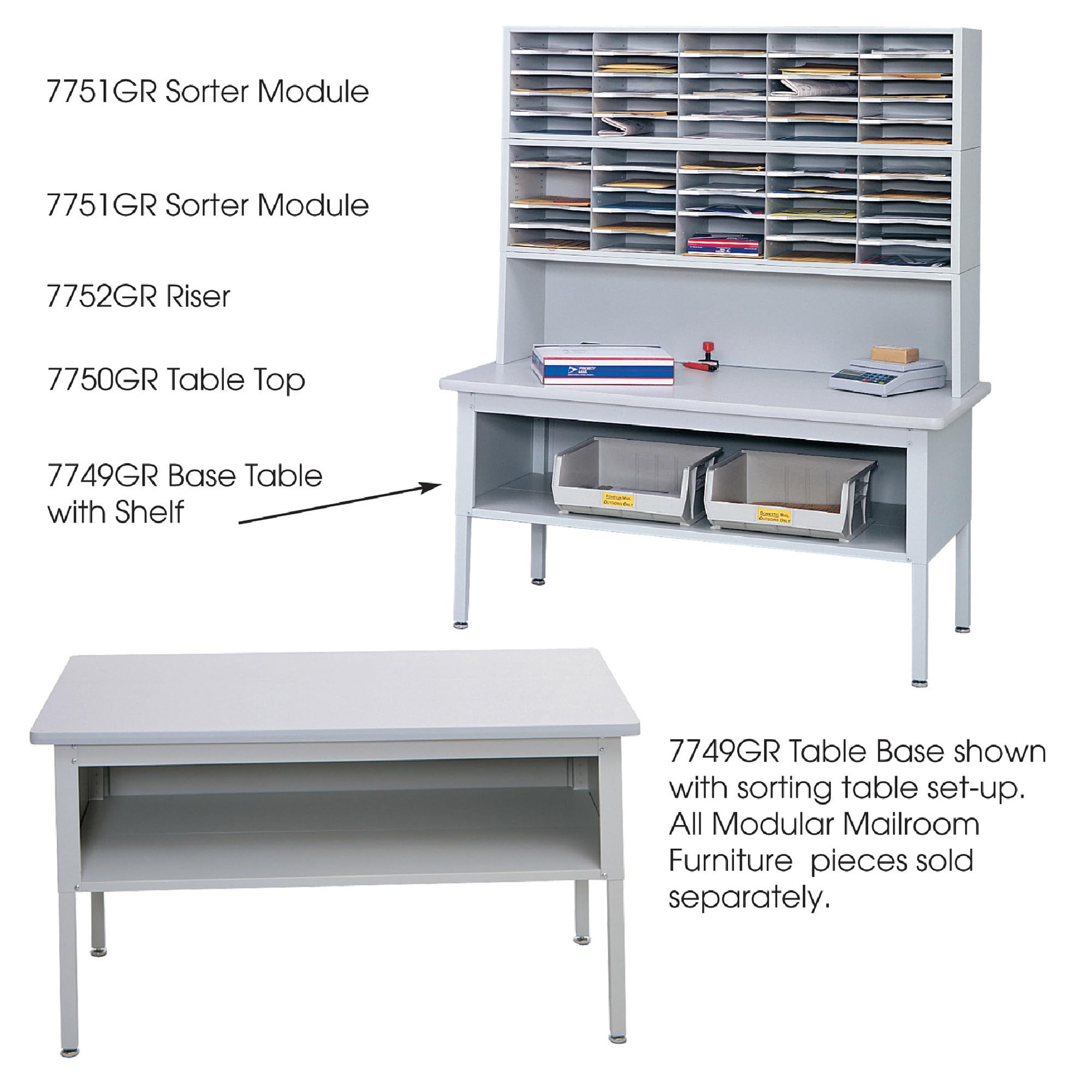 Safco Products 7749GR E-Z Sort Mail Station Sorting Table with Shelf, Gray