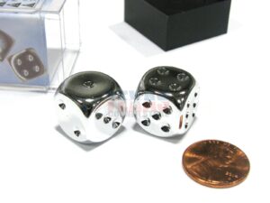 silver plated 16mm 6 sided dice 2 in box by chessex dice