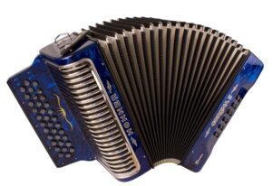 hohner corona xtreme ii 34-button accordion, gcf, pearl blue