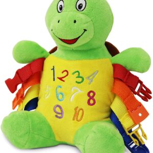 Buckle Toys - Bucky Turtle - Toddler Learning Activity - Develop Motor Skills and Problem Solving - Counting and Color Recognition - Sensory Stuffed Animal Travel Toy