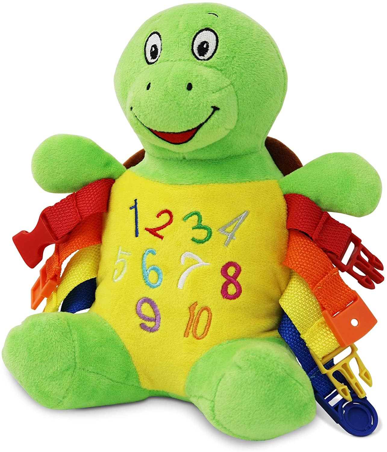 Buckle Toys - Bucky Turtle - Toddler Learning Activity - Develop Motor Skills and Problem Solving - Counting and Color Recognition - Sensory Stuffed Animal Travel Toy