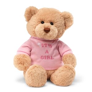 gund it’s a girl t-shirt teddy bear stuffed animal plush in pink, 12” , tan