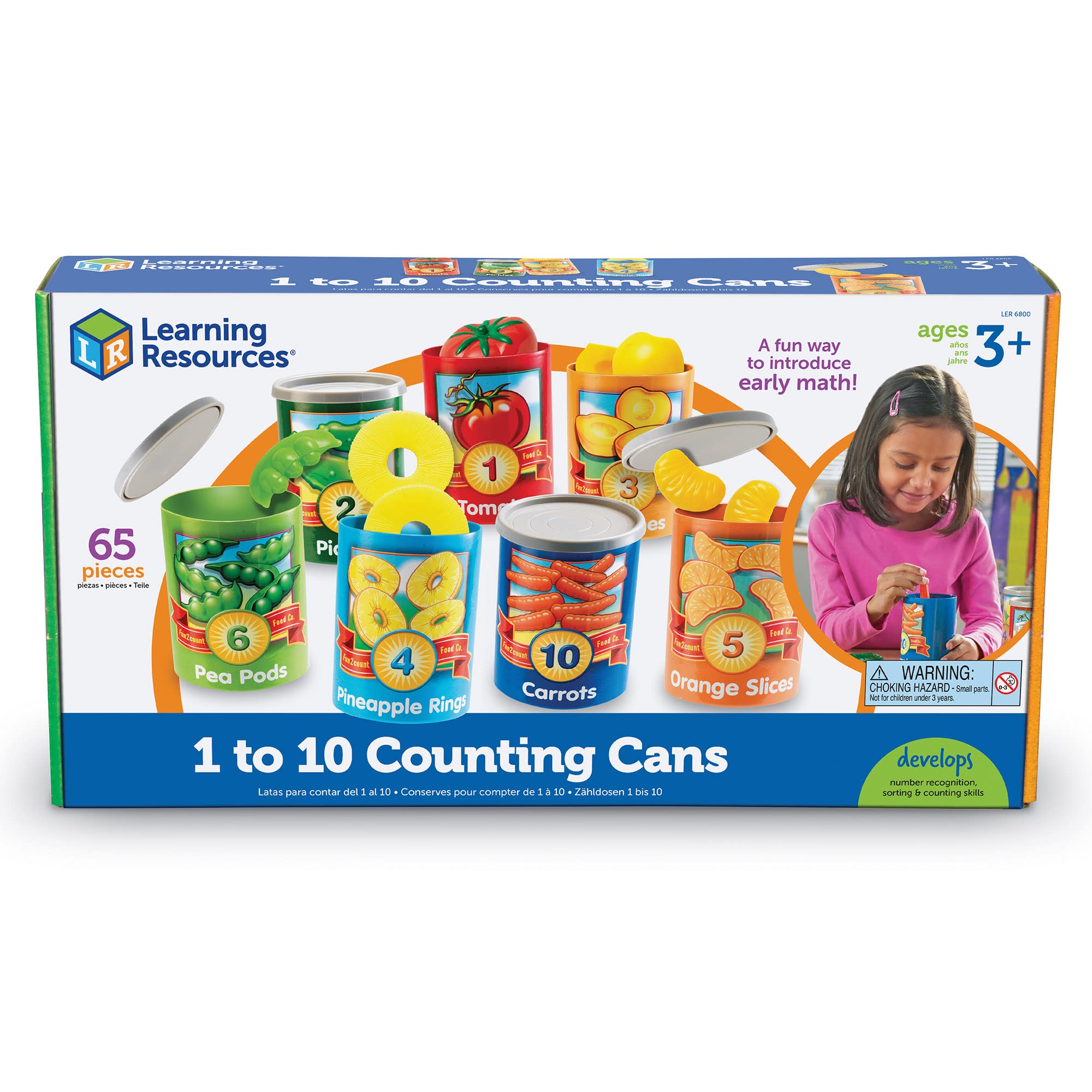 Learning Resources One To Ten Counting Cans - 65 Pieces, Ages 3+ Toddler Learning Toys, Preschool Pretend Play Toys, Supermarket Toys