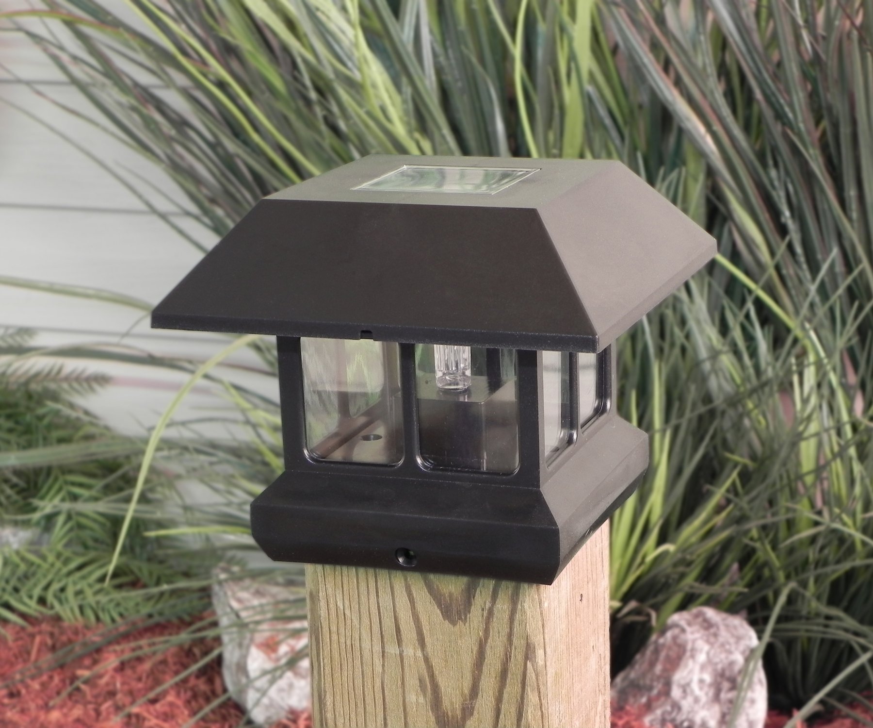 Sterno Home GL23124 GL23124BK Paradise Plastic Solar Post Light with White LED and Clear Lens, Black