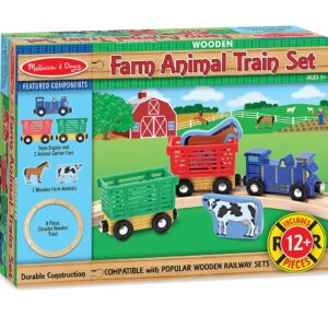 Melissa & Doug Farm Animal Wooden Train Set (12+ pcs)