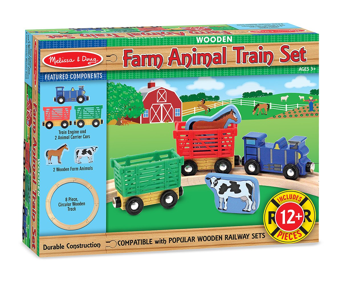 Melissa & Doug Farm Animal Wooden Train Set (12+ pcs)