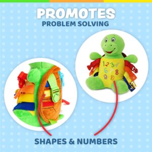 Buckle Toys - Bucky Turtle - Toddler Learning Activity - Develop Motor Skills and Problem Solving - Counting and Color Recognition - Sensory Stuffed Animal Travel Toy