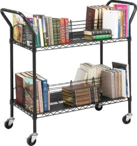 safco products 5333bl wire book cart - 2 shelf - 200 lb capacity -home,office,classroom & library organization, easy mobility - black