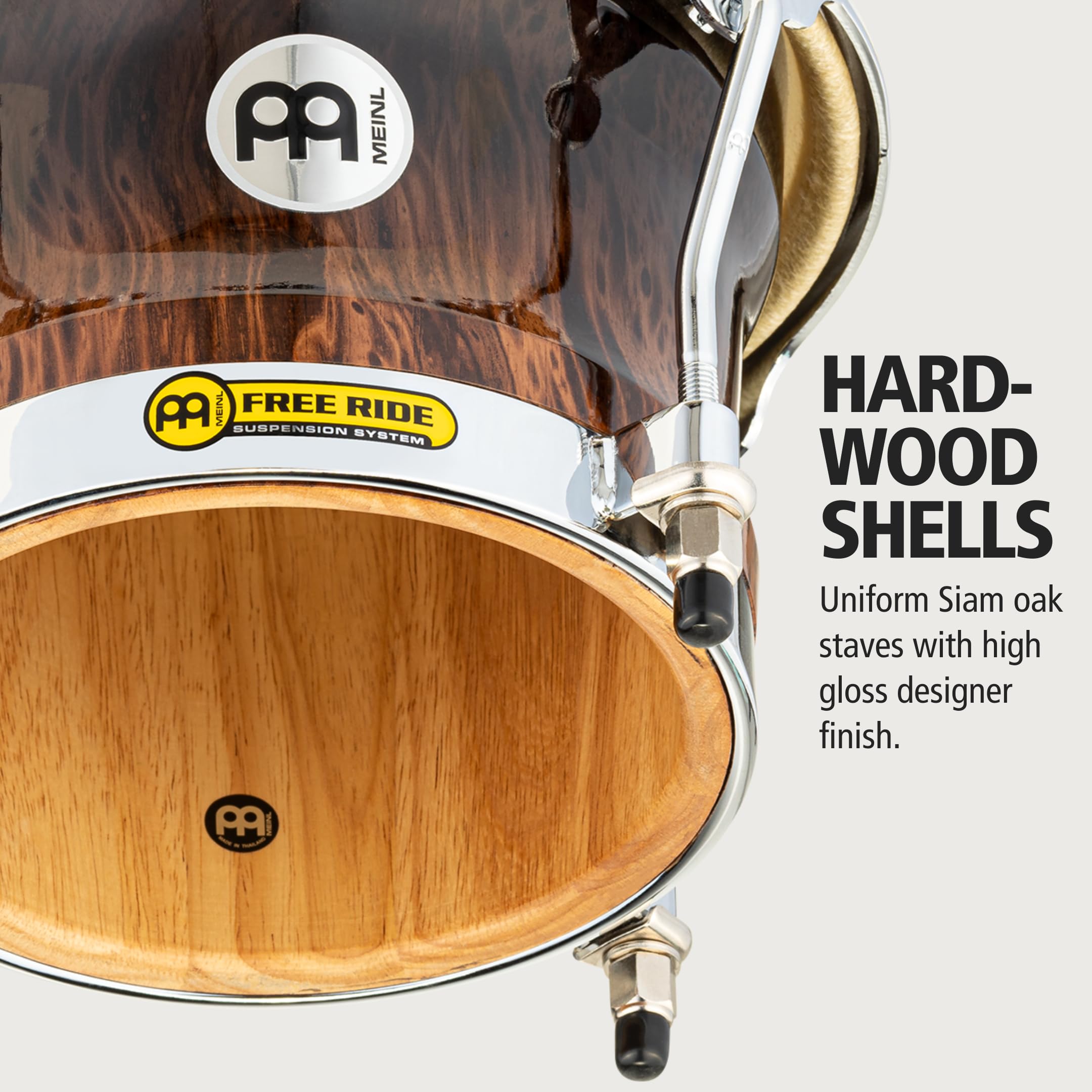 Meinl Percussion FWB400BB Free Ride Series Wood Bongos, Brown Burl Finish