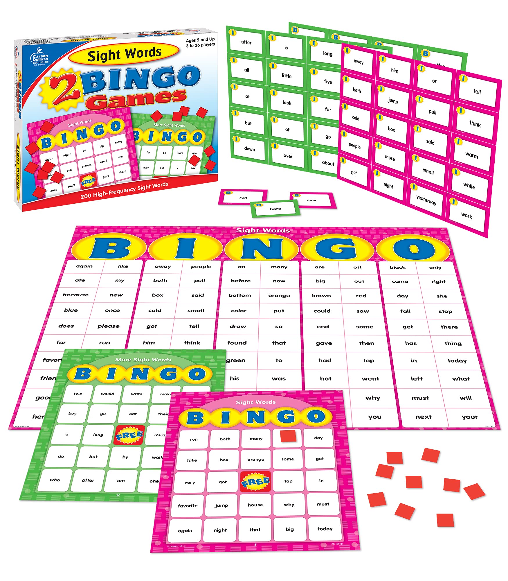 Carson Dellosa Sight Words Bingo Games—Learning Tools for Kindergarten and First Grade Reading Skills, Double-Sided Language, Vocabulary Building Game Cards