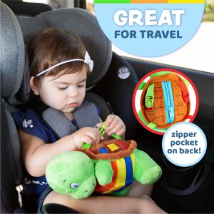 Buckle Toys - Bucky Turtle - Toddler Learning Activity - Develop Motor Skills and Problem Solving - Counting and Color Recognition - Sensory Stuffed Animal Travel Toy