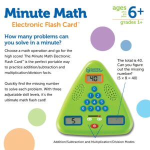 Learning Resources Minute Math Electronic Flash Card, Homeschool, Early Algebra Skills, 3 Difficulty Levels, Ages 6+