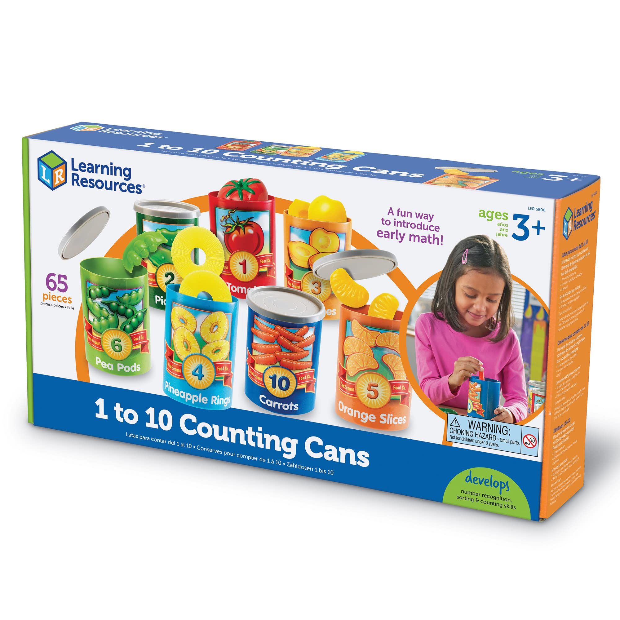 Learning Resources One To Ten Counting Cans - 65 Pieces, Ages 3+ Toddler Learning Toys, Preschool Pretend Play Toys, Supermarket Toys