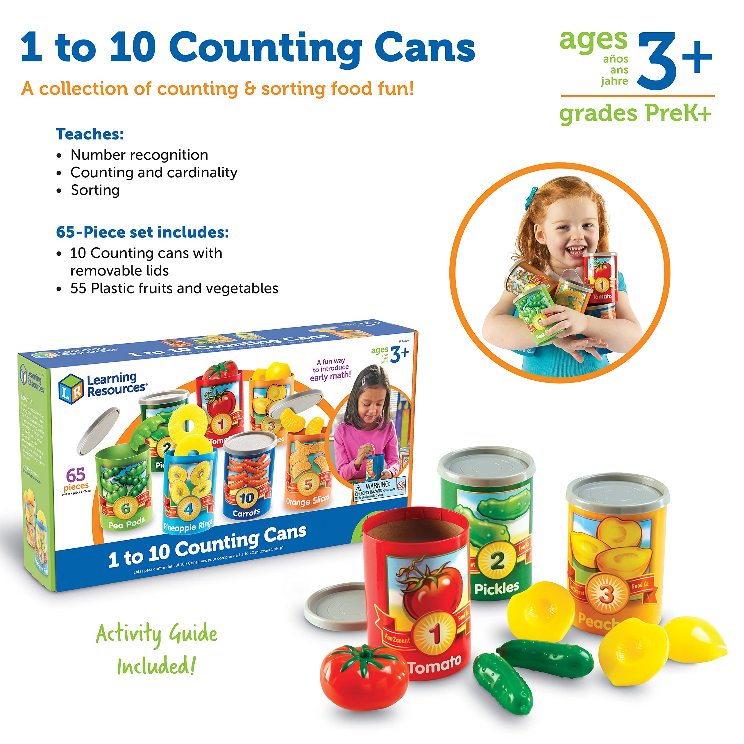 Learning Resources One To Ten Counting Cans - 65 Pieces, Ages 3+ Toddler Learning Toys, Preschool Pretend Play Toys, Supermarket Toys