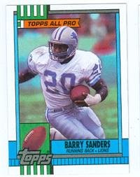 barry sanders football card 1990 topps rookie card (detroit lions) #352