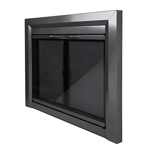 Pleasant Hearth CR-3400 Craton Fireplace Glass Door, Gunmetal, Small