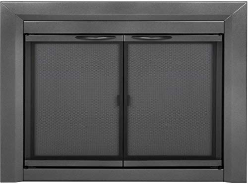 Pleasant Hearth CR-3400 Craton Fireplace Glass Door, Gunmetal, Small