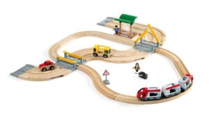 brio world - 33209 rail & road travel set | 33 piece train toy with accessories and wooden tracks for kids ages 3 and up