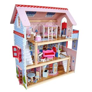 kidkraft chelsea doll cottage wooden dollhouse with 16 accessories, working shutters, for 5-inch dolls