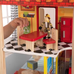 KidKraft Wooden Fire Station Set for 360 Degree Play - Wooden Construction, Working Garage Doors, Bendable Figures, Young Children Toy, Comes with Instructions, Scree Free Toy, Gift for Ages 3+