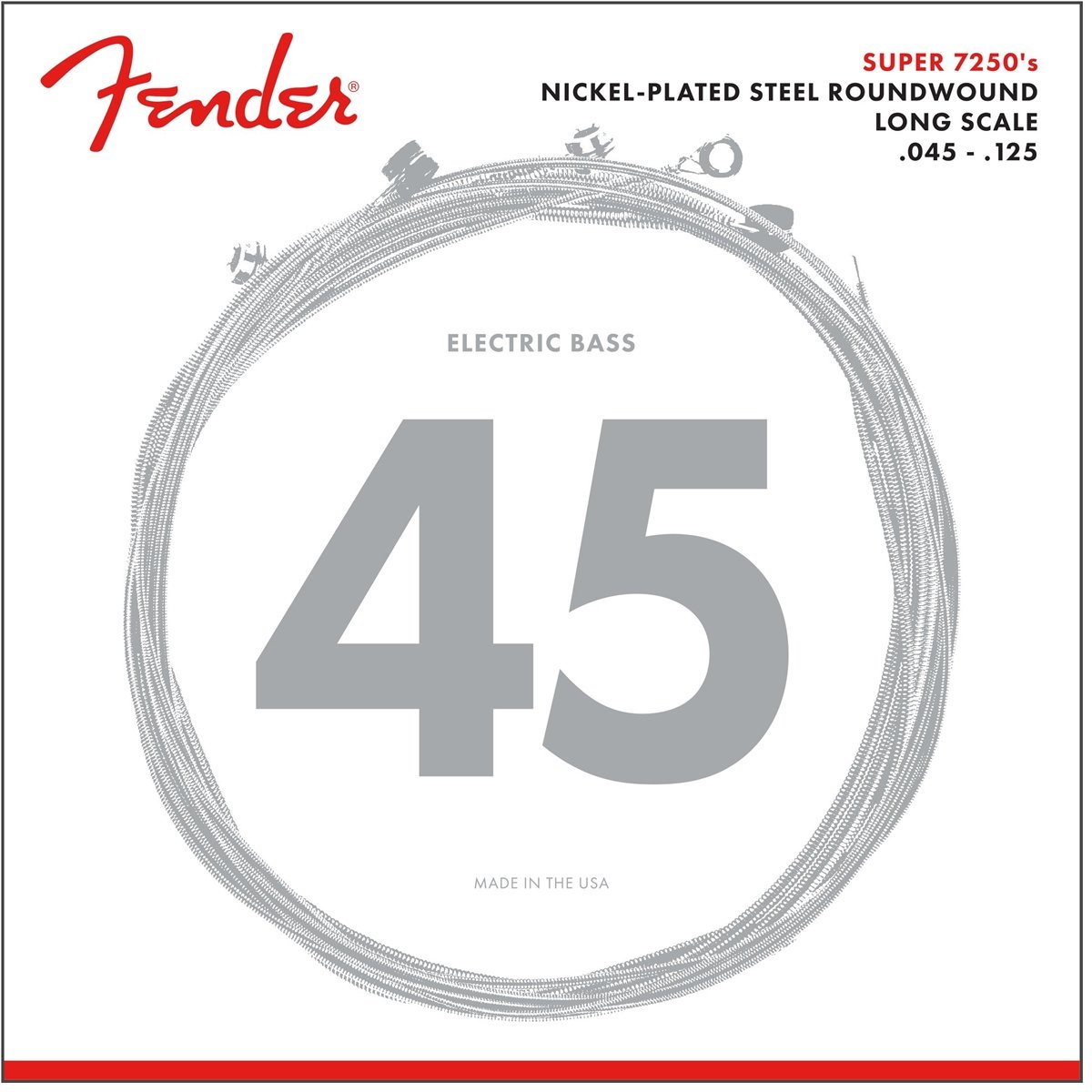 Fender 7250 Bass Strings, Nickel Plated Steel Roundwound, Long Scale, 7250-5M .045-.125