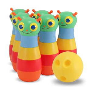 melissa & doug sunny patch happy giddy bowling set with 6 pins, bowling ball, and storage bag