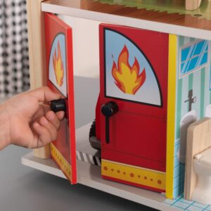 KidKraft Wooden Fire Station Set for 360 Degree Play - Wooden Construction, Working Garage Doors, Bendable Figures, Young Children Toy, Comes with Instructions, Scree Free Toy, Gift for Ages 3+