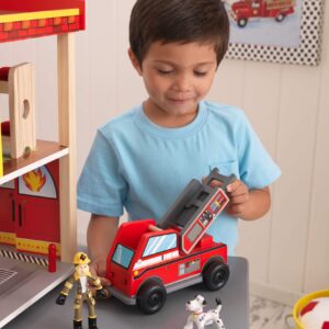 KidKraft Wooden Fire Station Set for 360 Degree Play - Wooden Construction, Working Garage Doors, Bendable Figures, Young Children Toy, Comes with Instructions, Scree Free Toy, Gift for Ages 3+