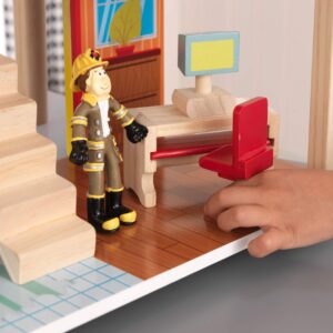 KidKraft Wooden Fire Station Set for 360 Degree Play - Wooden Construction, Working Garage Doors, Bendable Figures, Young Children Toy, Comes with Instructions, Scree Free Toy, Gift for Ages 3+