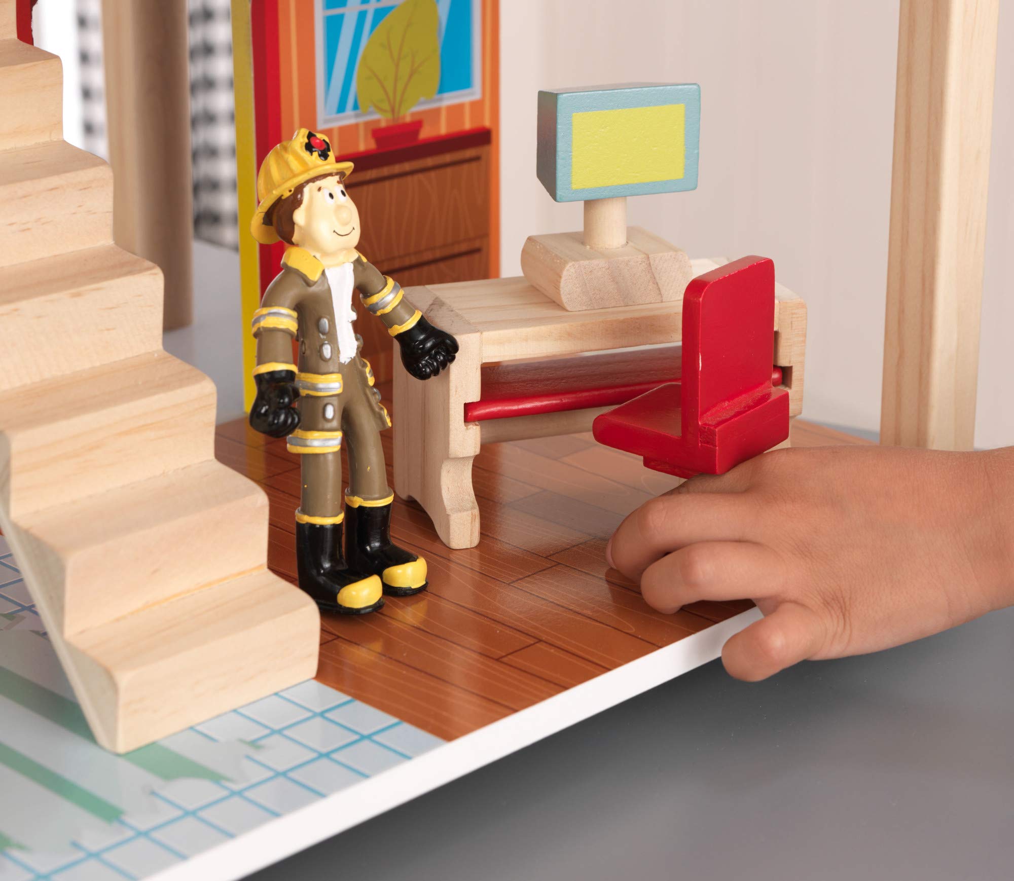 KidKraft Wooden Fire Station Set for 360 Degree Play - Wooden Construction, Working Garage Doors, Bendable Figures, Young Children Toy, Comes with Instructions, Scree Free Toy, Gift for Ages 3+