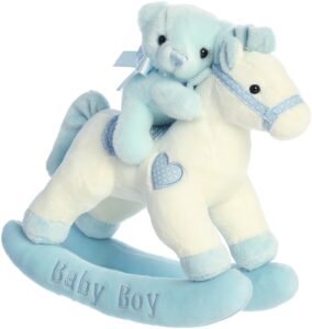 aurora® melodious musicals! baby boy rocking horse™ baby stuffed animal - musical entertainment - engaging play - blue 12 inches