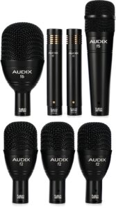 audix fp7 fusion series 7-piece drum mic kit for kick, snare, toms, and overheads with travel case - black