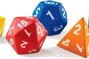 Learning Resources Jumbo Foam Polyhedral Dice, 5 Dice, 4, 8, 10, 20 Sides, Ages 5+ Multicolor, 3 W in