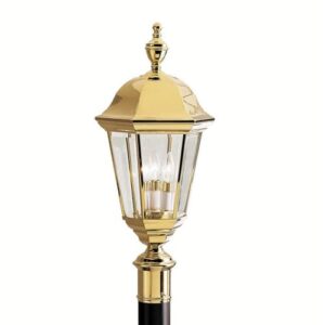 Kichler 9989PB Grove Mill Outdoor Post Mount 3-Light, Polished Brass