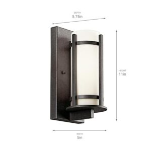 Kichler Camden 11" 1 Light Outdoor Wall Light with Opal Etched Glass in Anvil Iron, 9.5 in