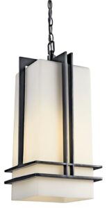 kichler tremillo 17" outdoor pendant hanging light in black, exterior porch light with satin etched cased opal glass, (17" h x 6.5" w), 49205bk