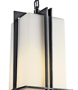 Kichler Tremillo 17" Outdoor Pendant Hanging Light in Black, Exterior Porch Light with Satin Etched Cased Opal Glass, (17" H x 6.5" W), 49205BK