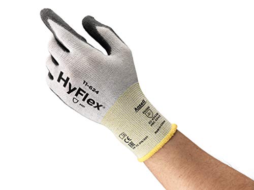 Ansell HyFlex 11-624 Dyneema/Lycra Glove, Cut Resistant, Black Polyurethane Coating, Knit Wrist Cuff, X-Large, Size 10 (Pack of 12 Pairs)