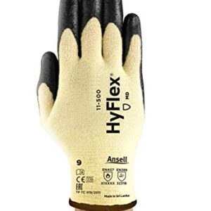 Ansell HyFlex 11-500 Kevlar Glove, Cut Resistant, Black Foam Nitrile Coating, Knit Wrist Cuff, Large, Size 9 (Pack of 12)